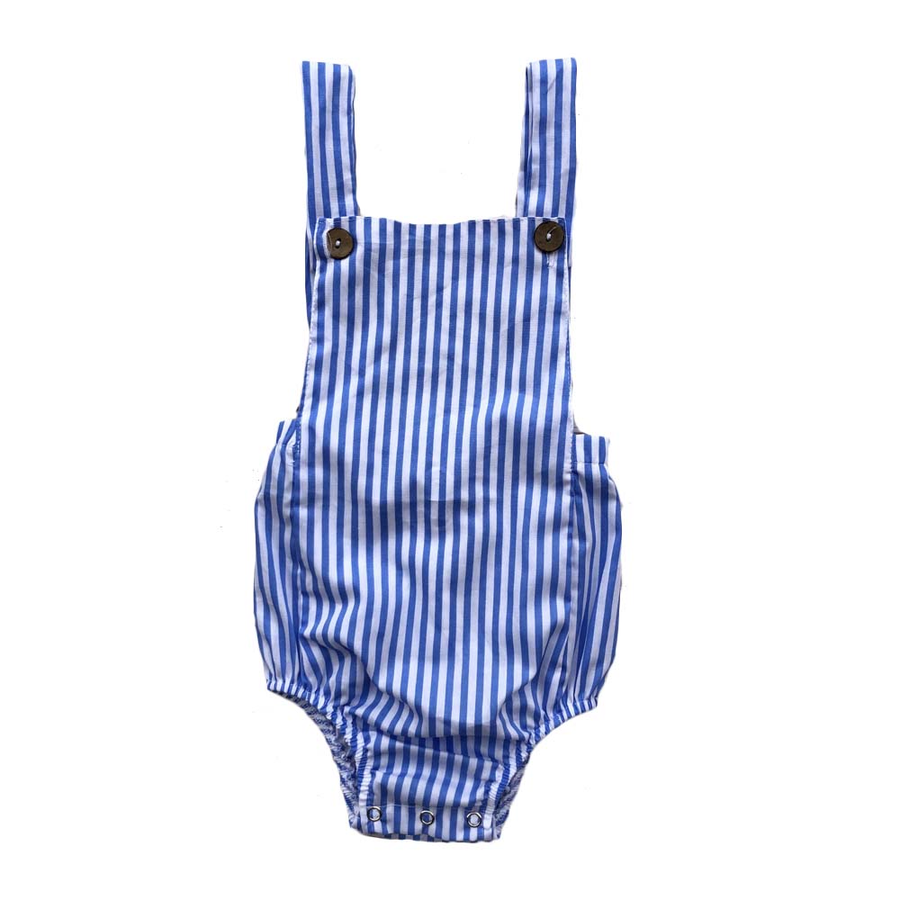 Button Up Striped Rompers - Blue – Little Cheeks